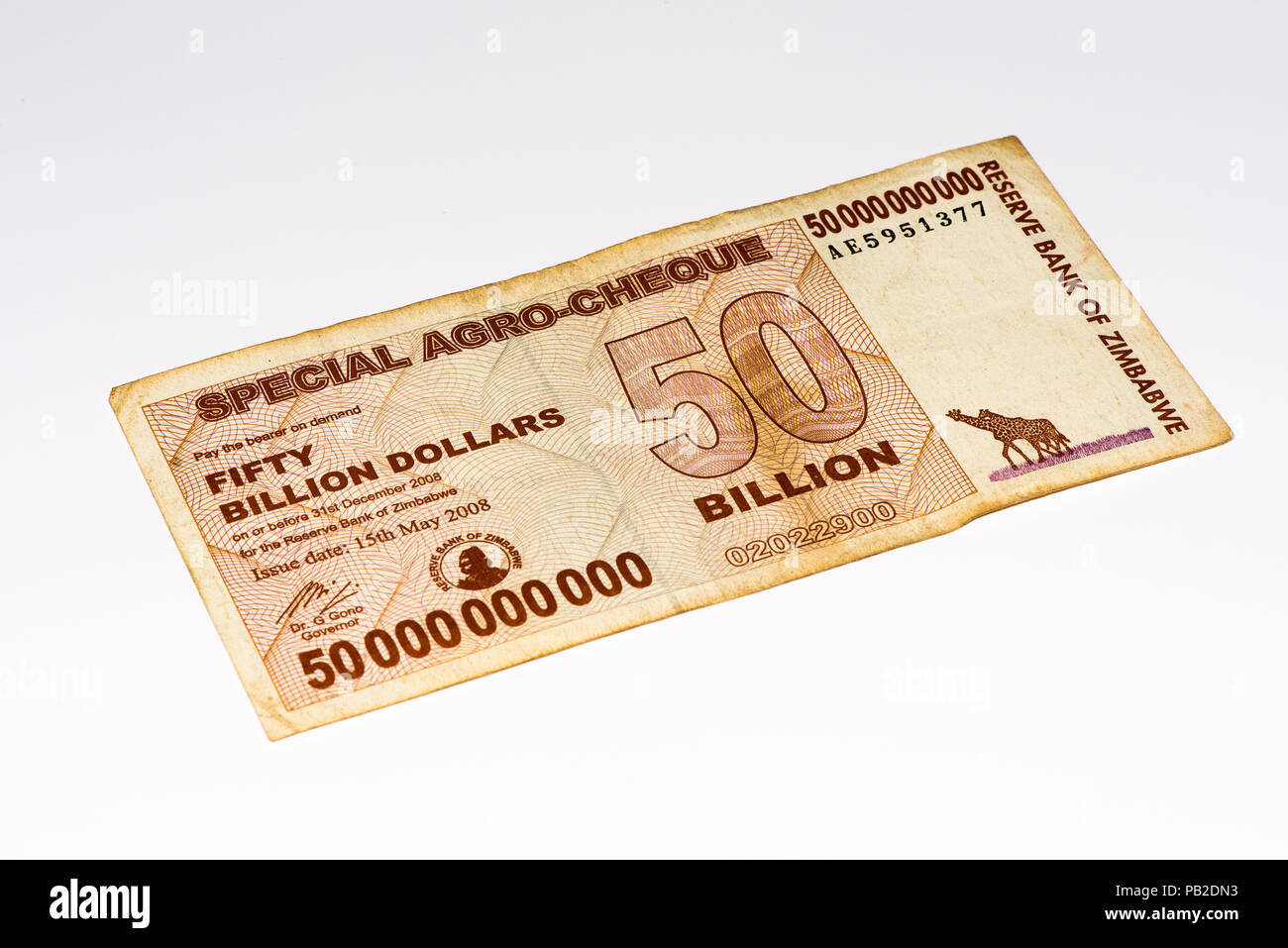 50000000000 (Fifty billion) Zimbabwe dollars bank note. One of manny ...