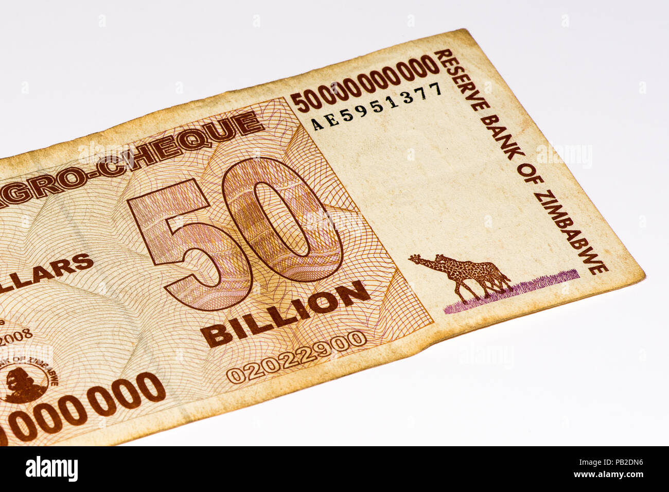 50000000000 (Fifty billion) Zimbabwe dollars bank note. One of manny ...
