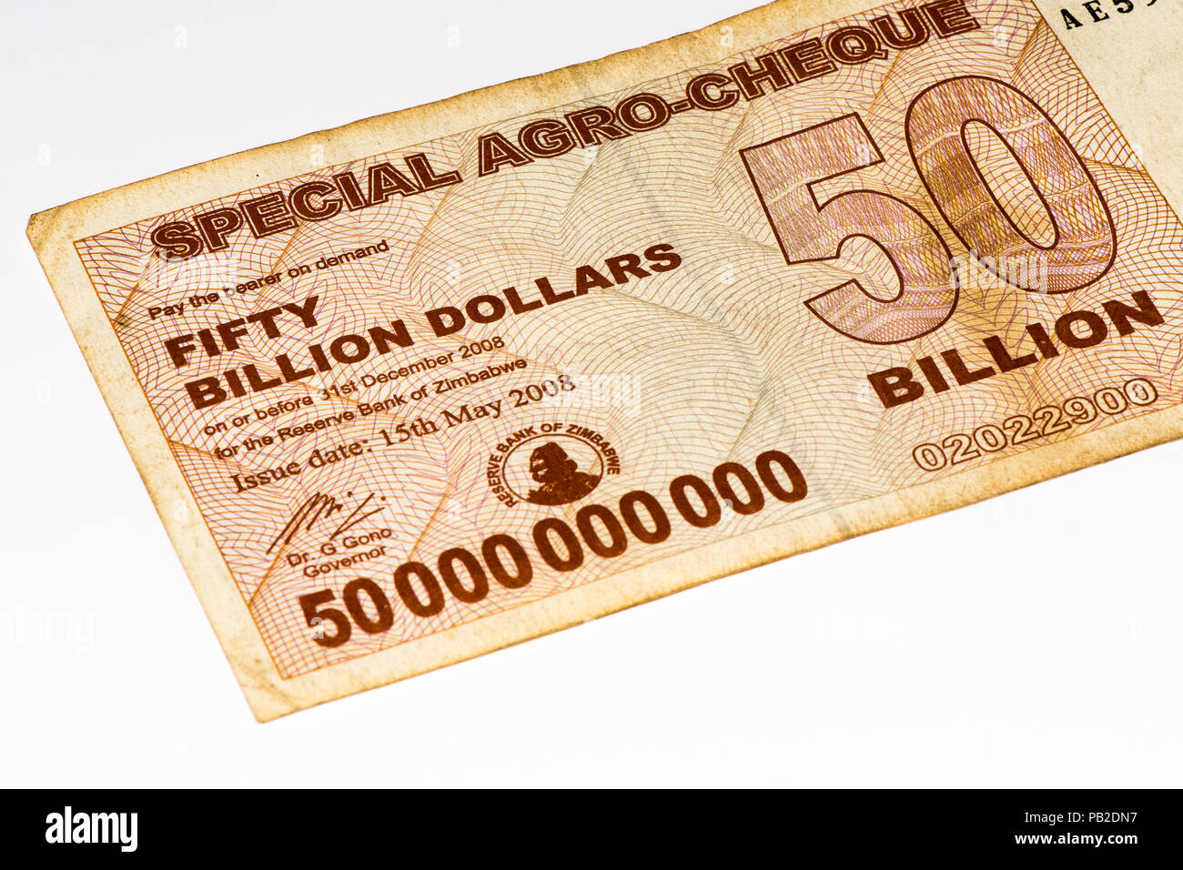 50000000000 (Fifty billion) Zimbabwe dollars bank note. One of manny ...