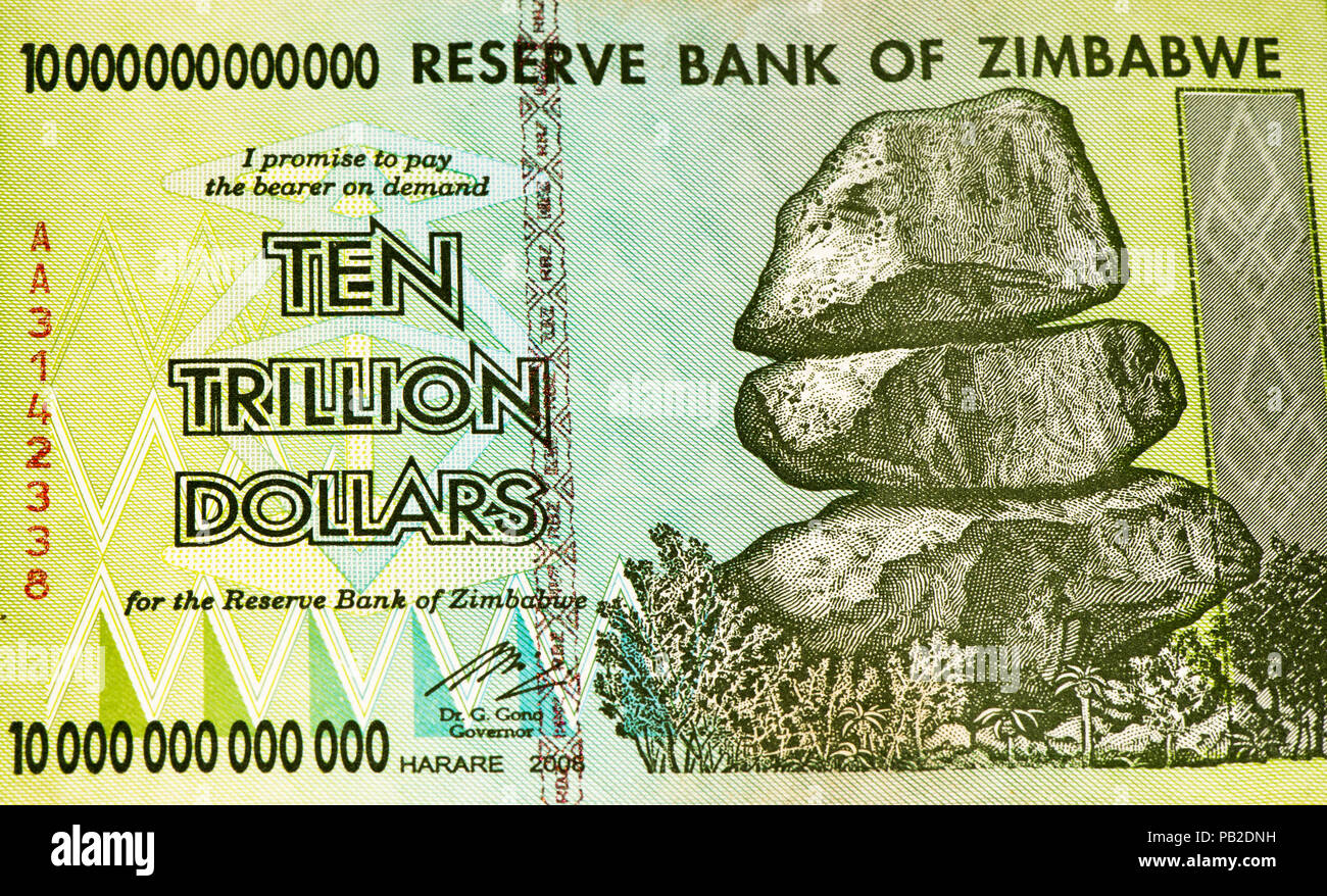 50000000000000 (Fifty trillion) Zimbabwe dollars bank note. One of ...