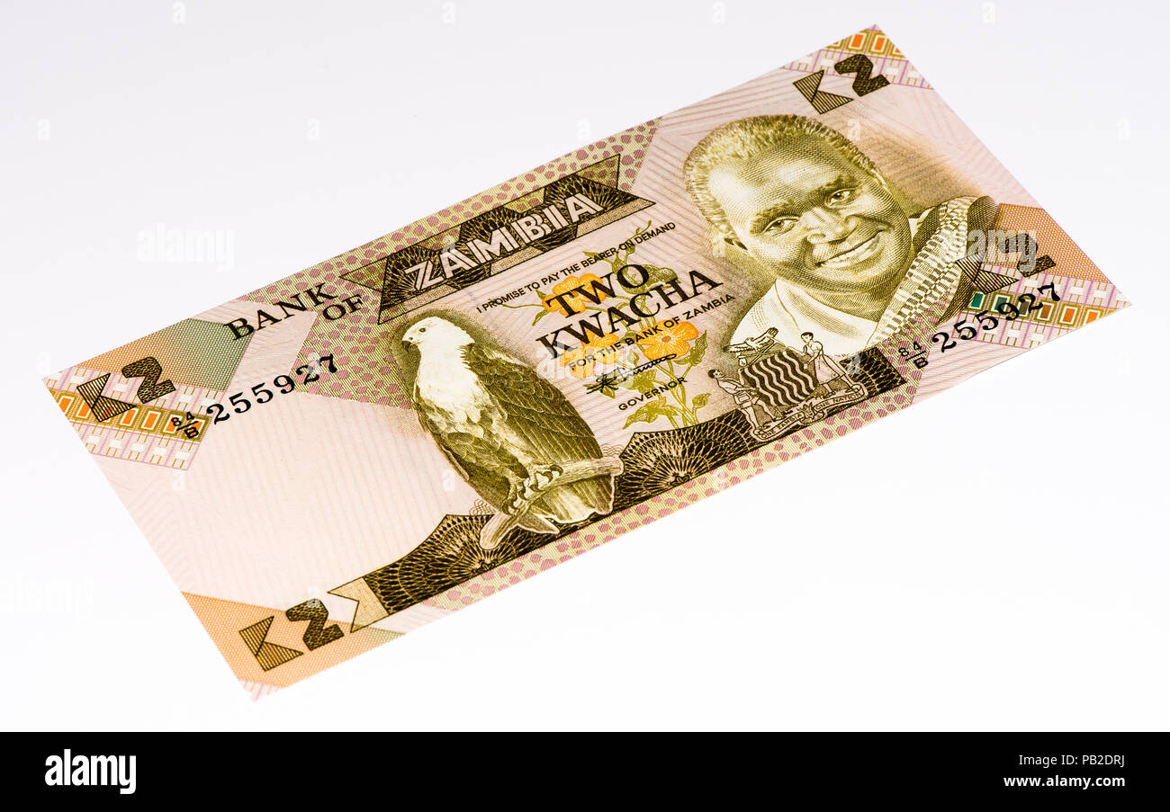 2 Zambian kwach bank note. Zambian kwacha is the national currency of ...