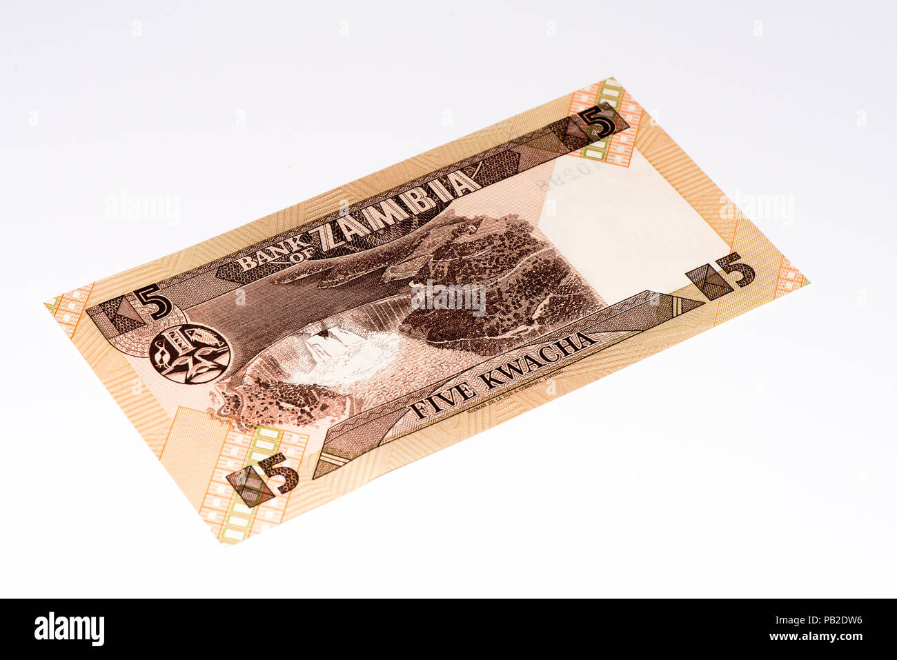 5 Zambian kwach bank note. Zambian kwacha is the national currency of ...
