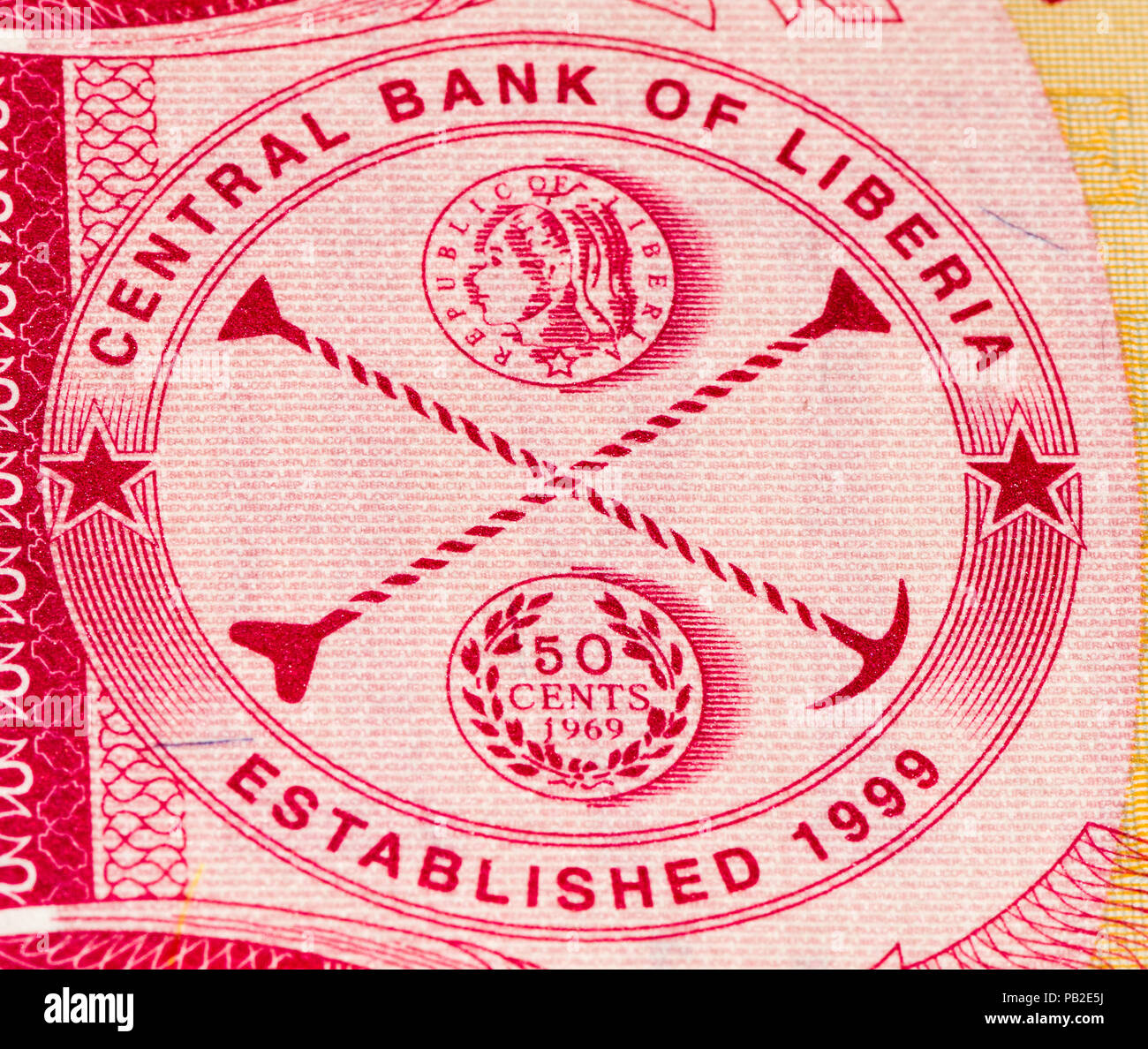 5 Liberian dollars bank note. Liberian dollars is the national currency ...