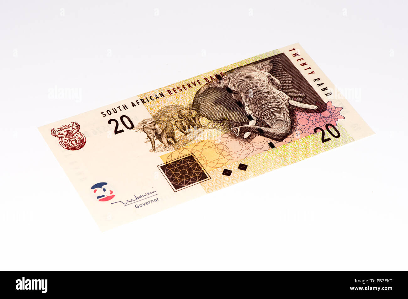20 South African rands bank note. South African rands is the national ...