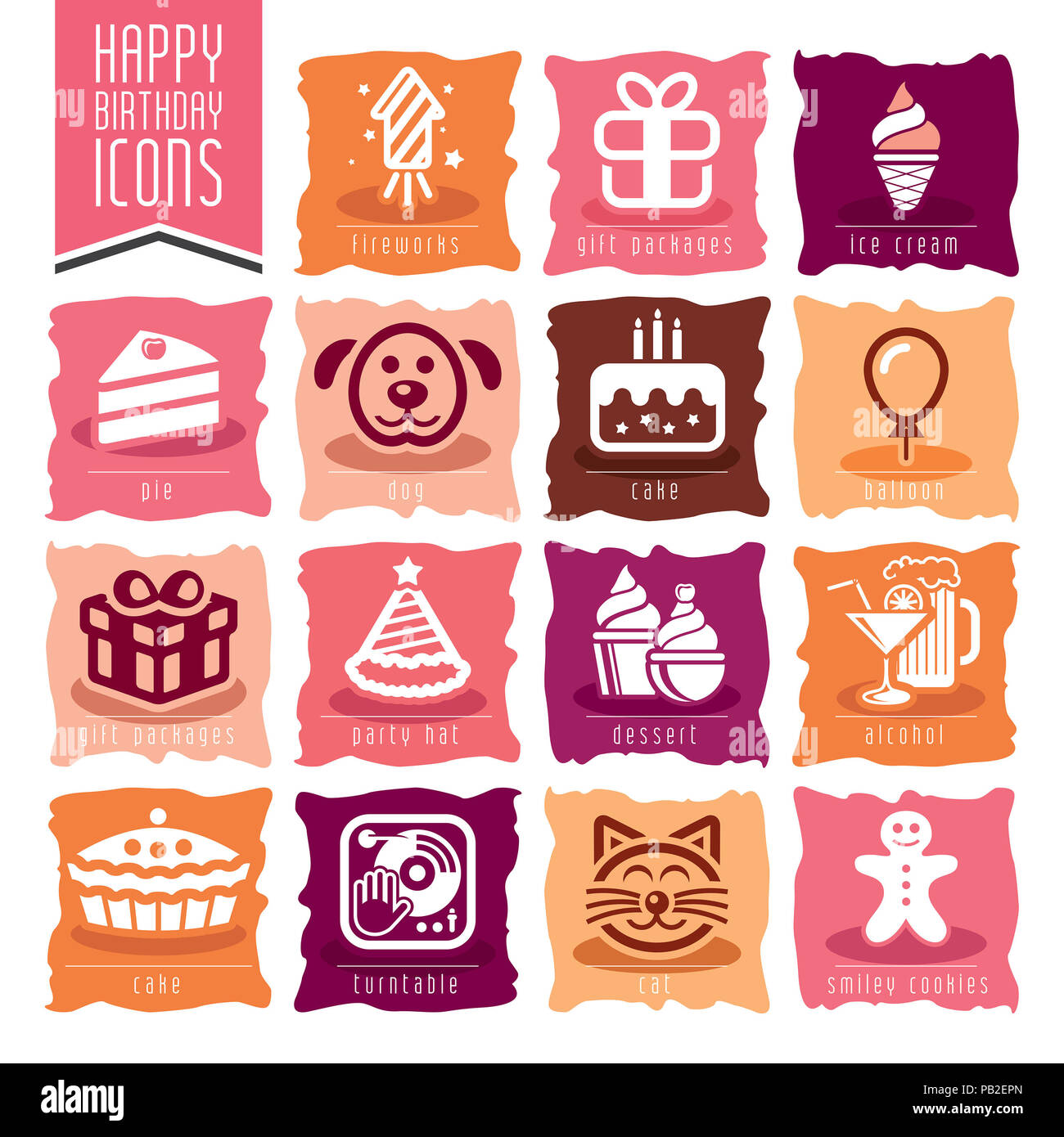 Happy Birthday Icon Set Stock Photo - Alamy