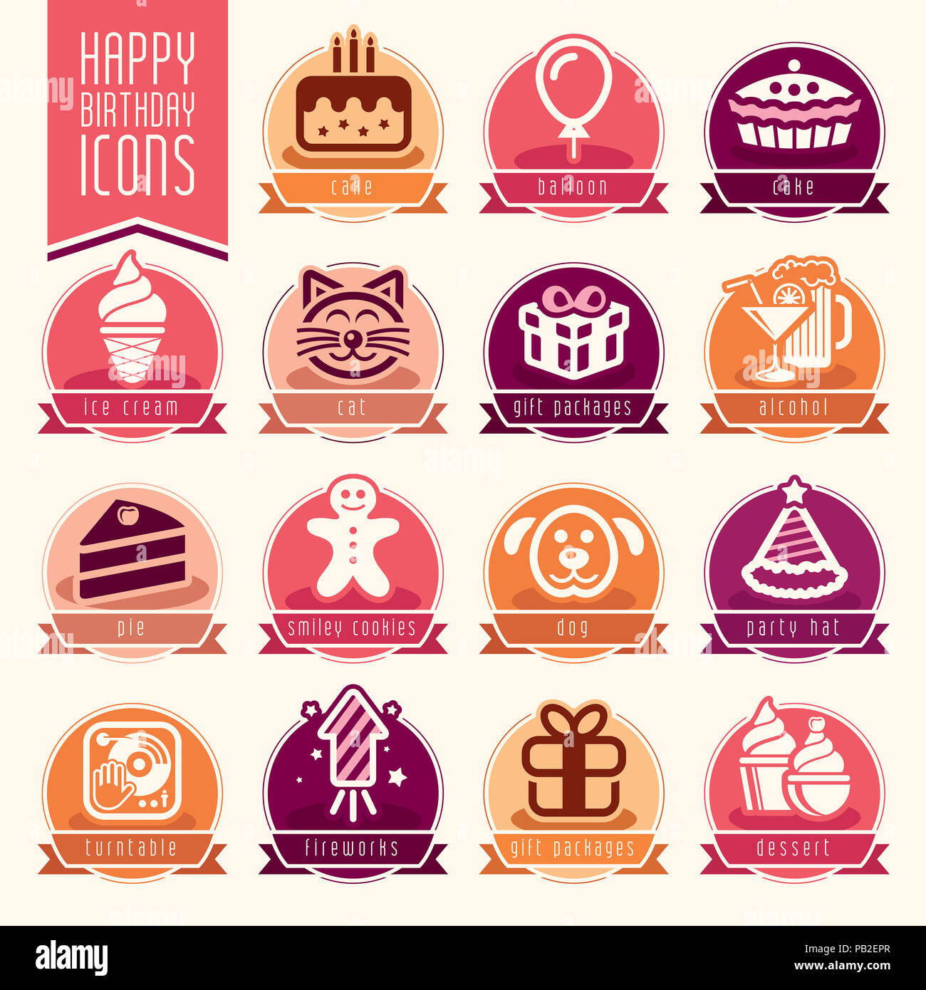 Happy Birthday Icon Set Stock Photo - Alamy