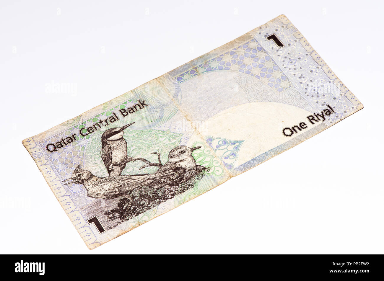 1 Qatari riyal bank note. Riyal is the national currency of Qatar Stock ...