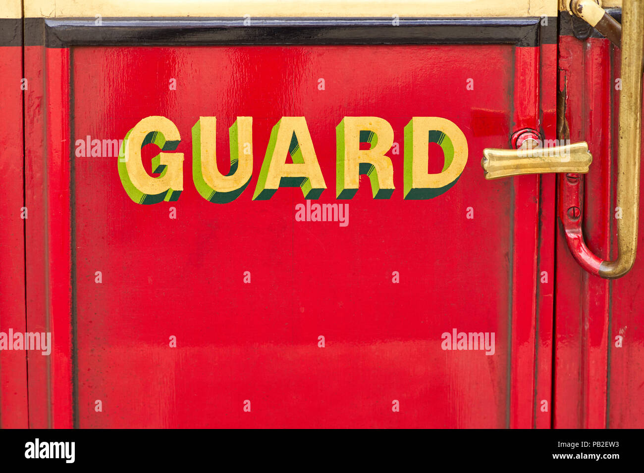 Guard handpainted lettering on an Isle of Man steam train railway ...