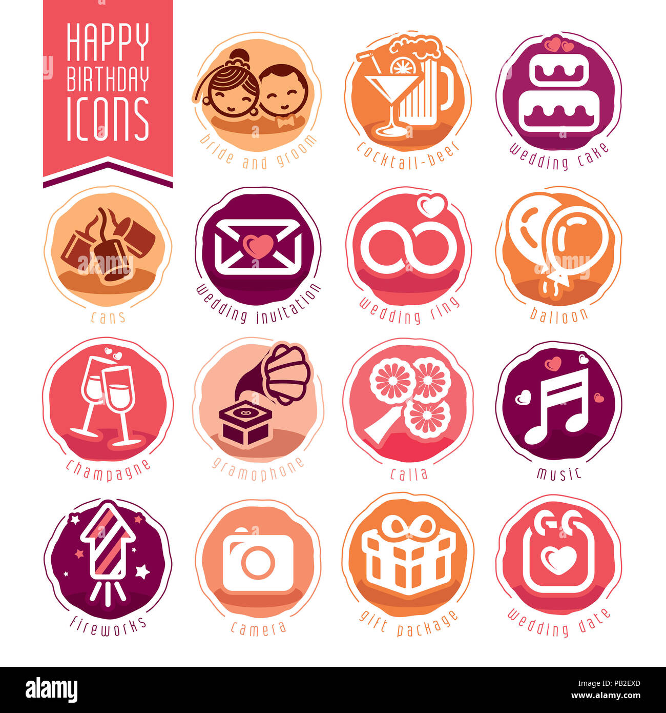 Happy Birthday Icon Set Stock Photo - Alamy