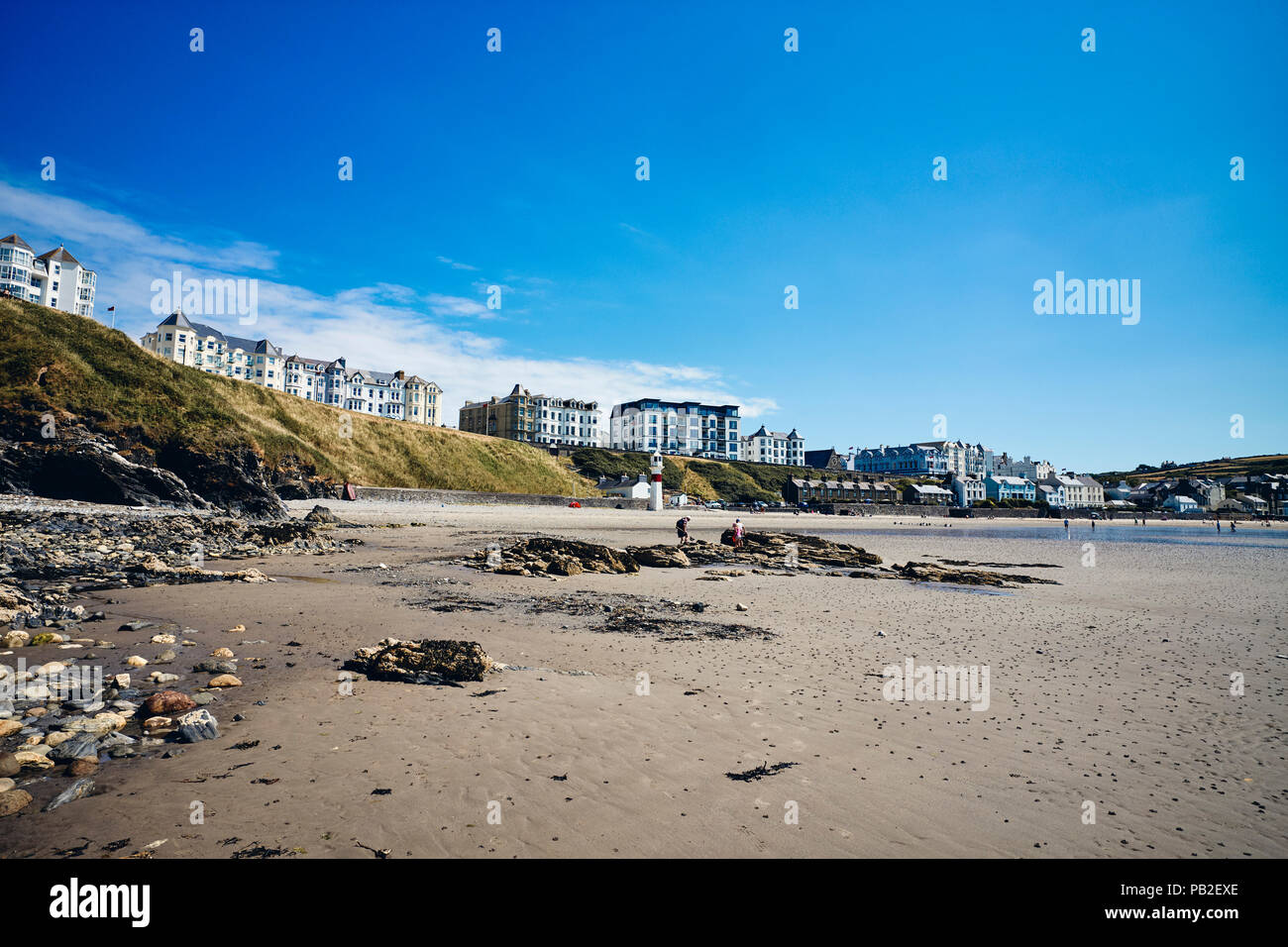 Port Erin beach at low tide looking towards the town Stock Photo - Alamy