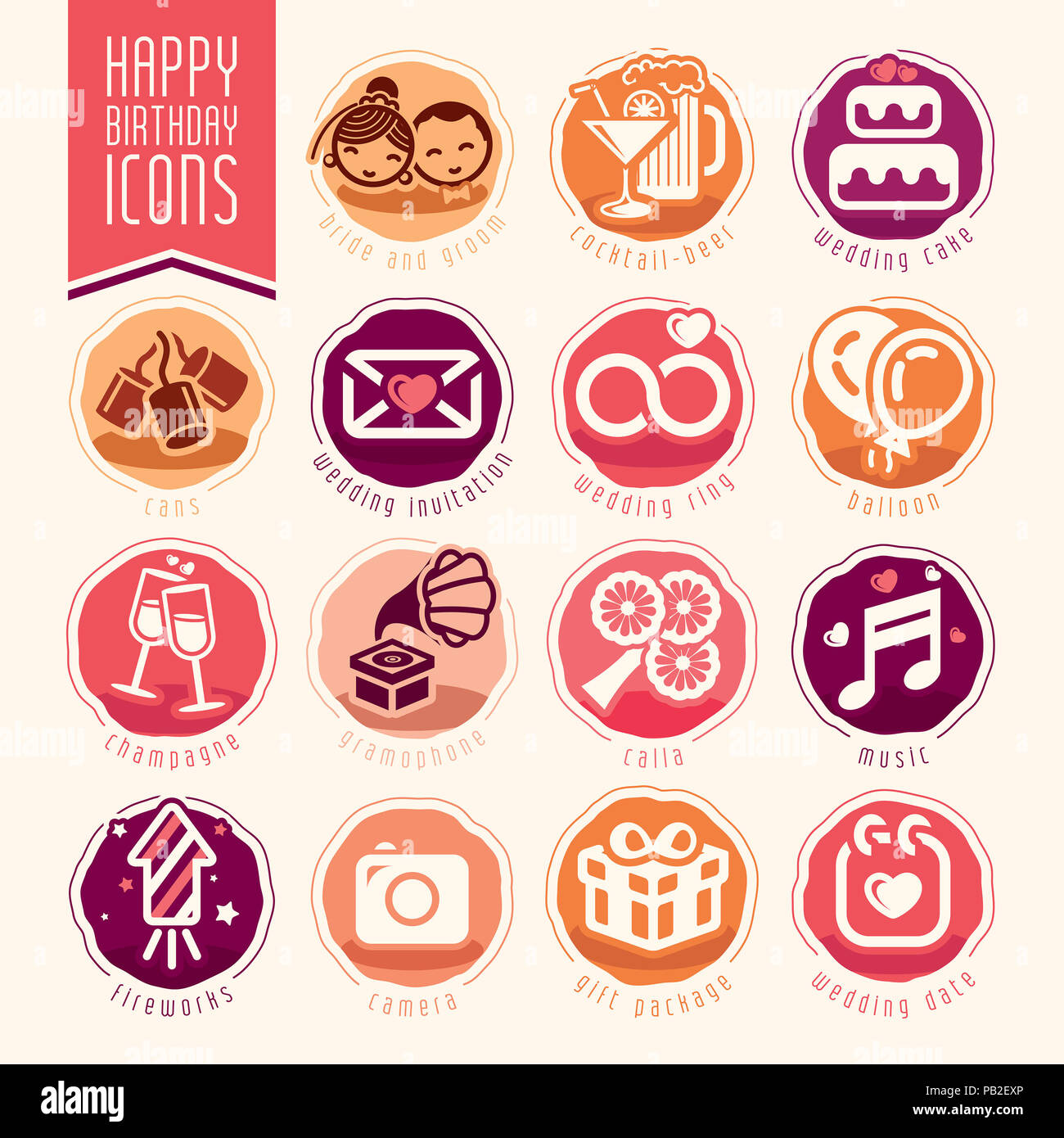 Happy Birthday Icon Set Stock Photo - Alamy