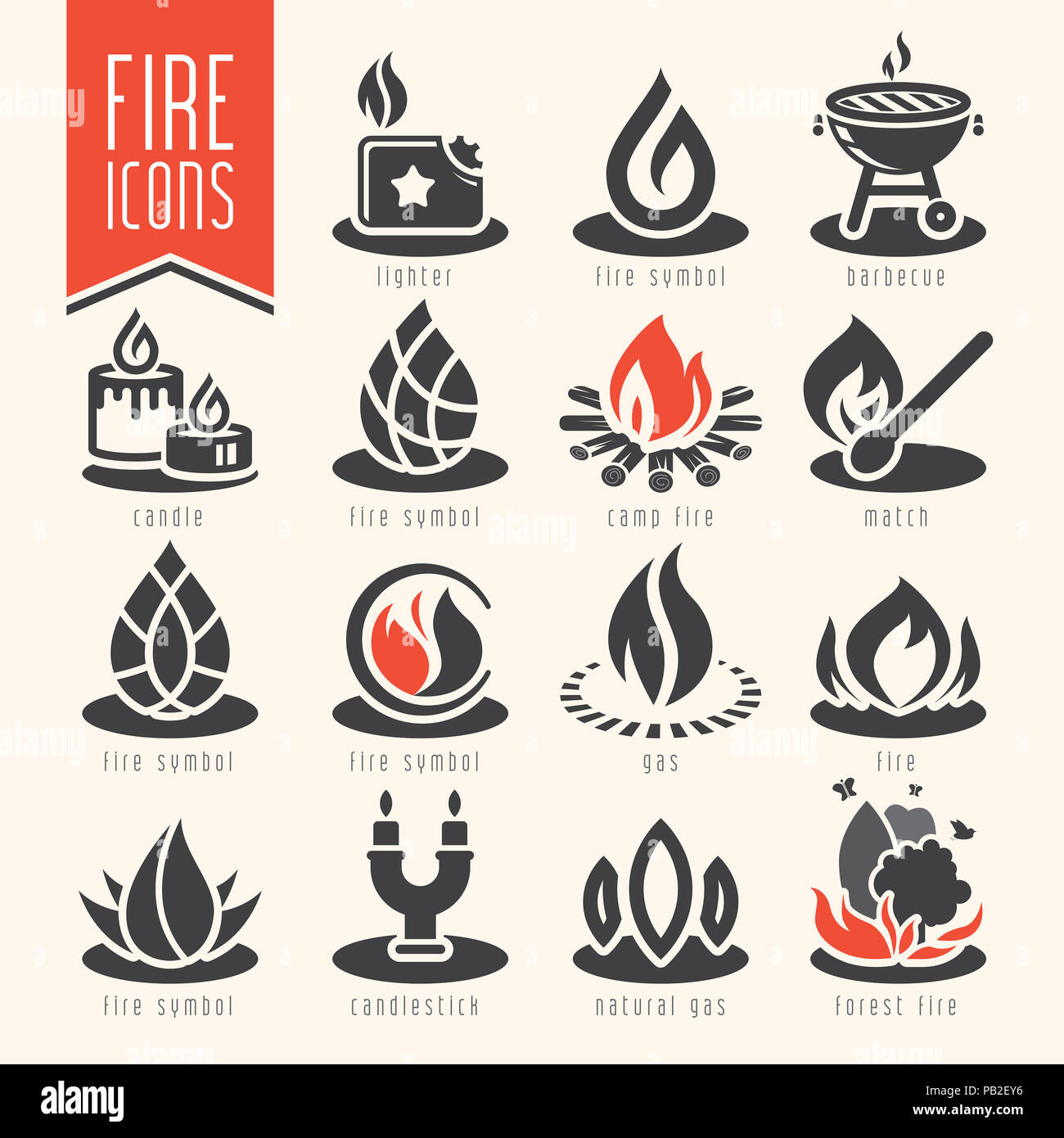 Fire icon set Stock Photo - Alamy