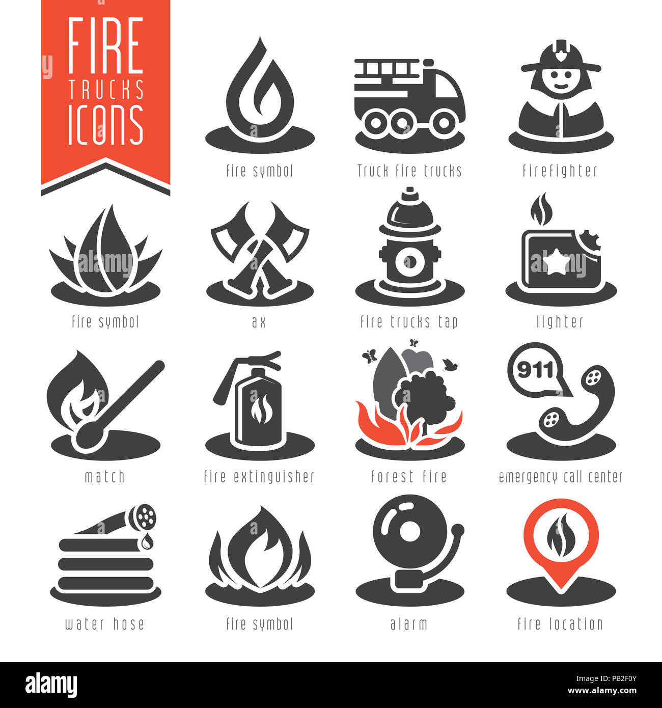 Firefighter icon set Stock Photo - Alamy