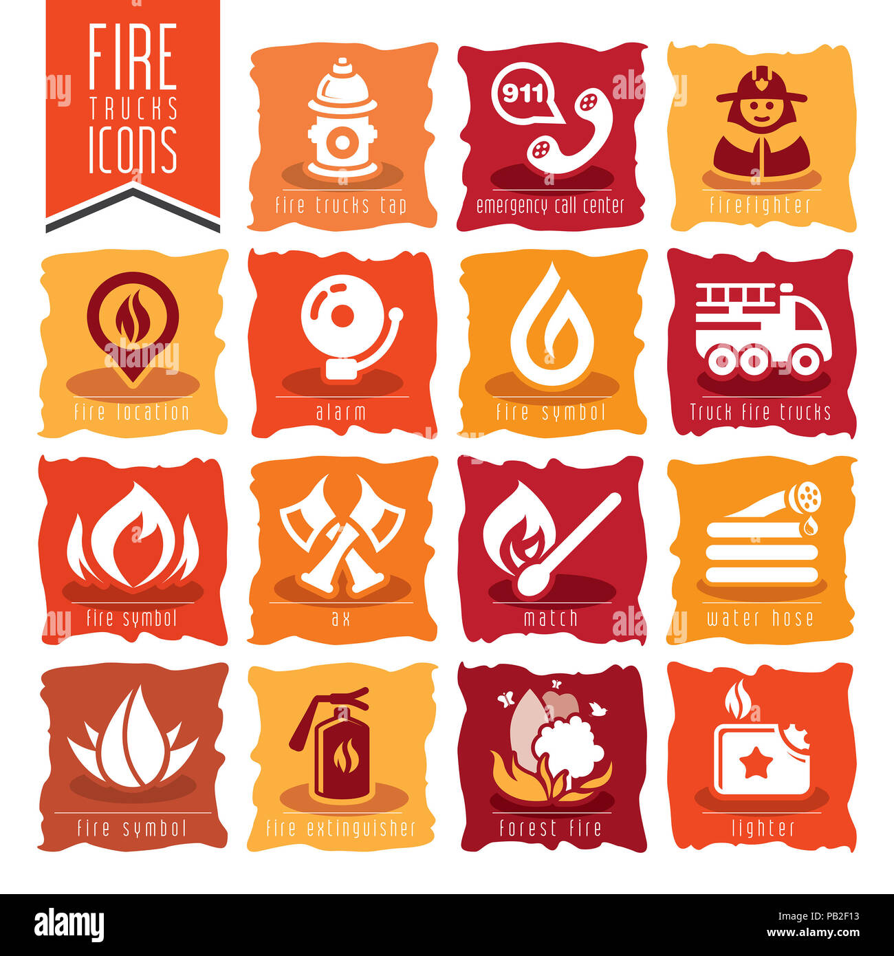 Firefighter icon set Stock Photo - Alamy