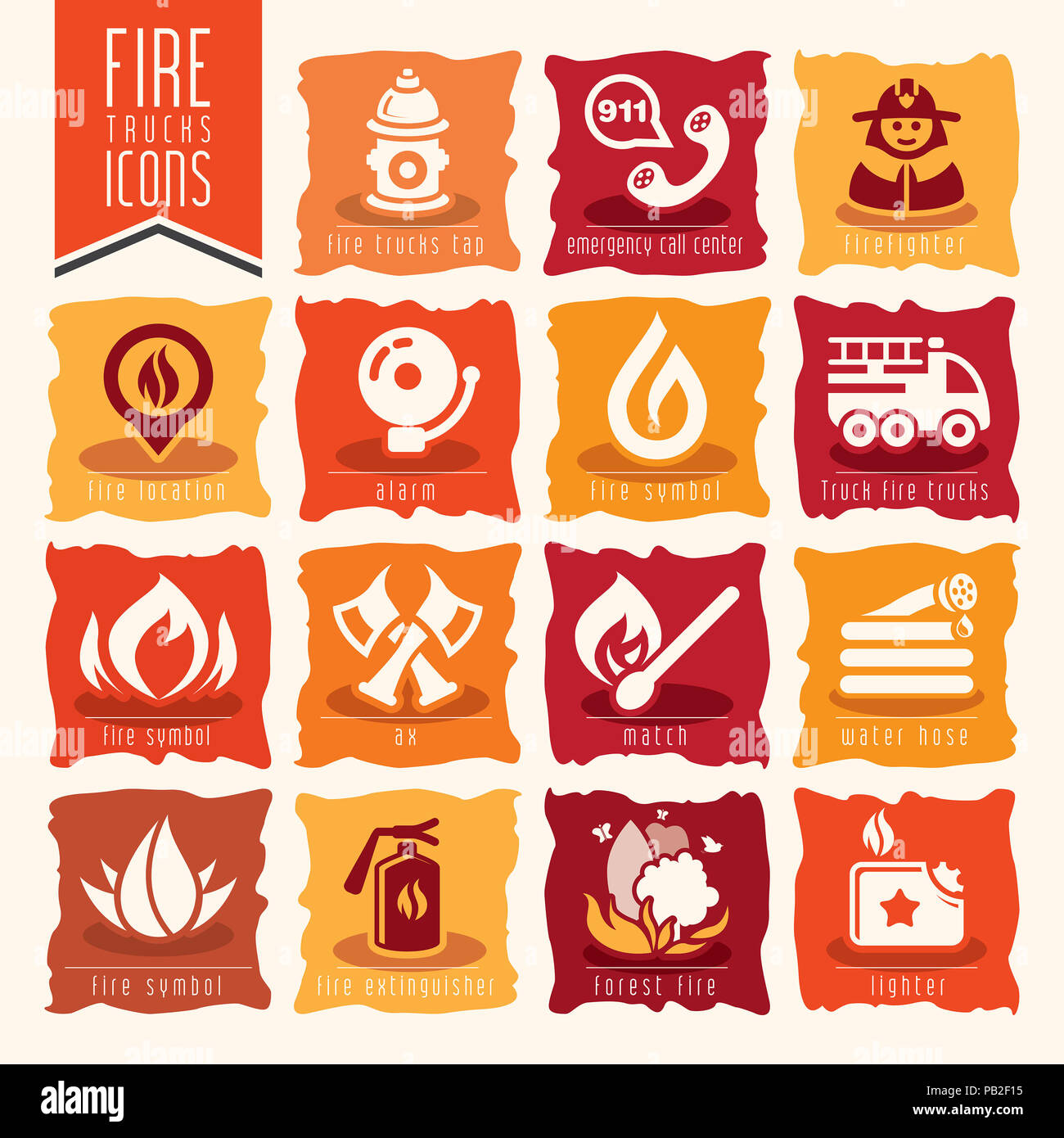 Firefighter icon set Stock Photo - Alamy