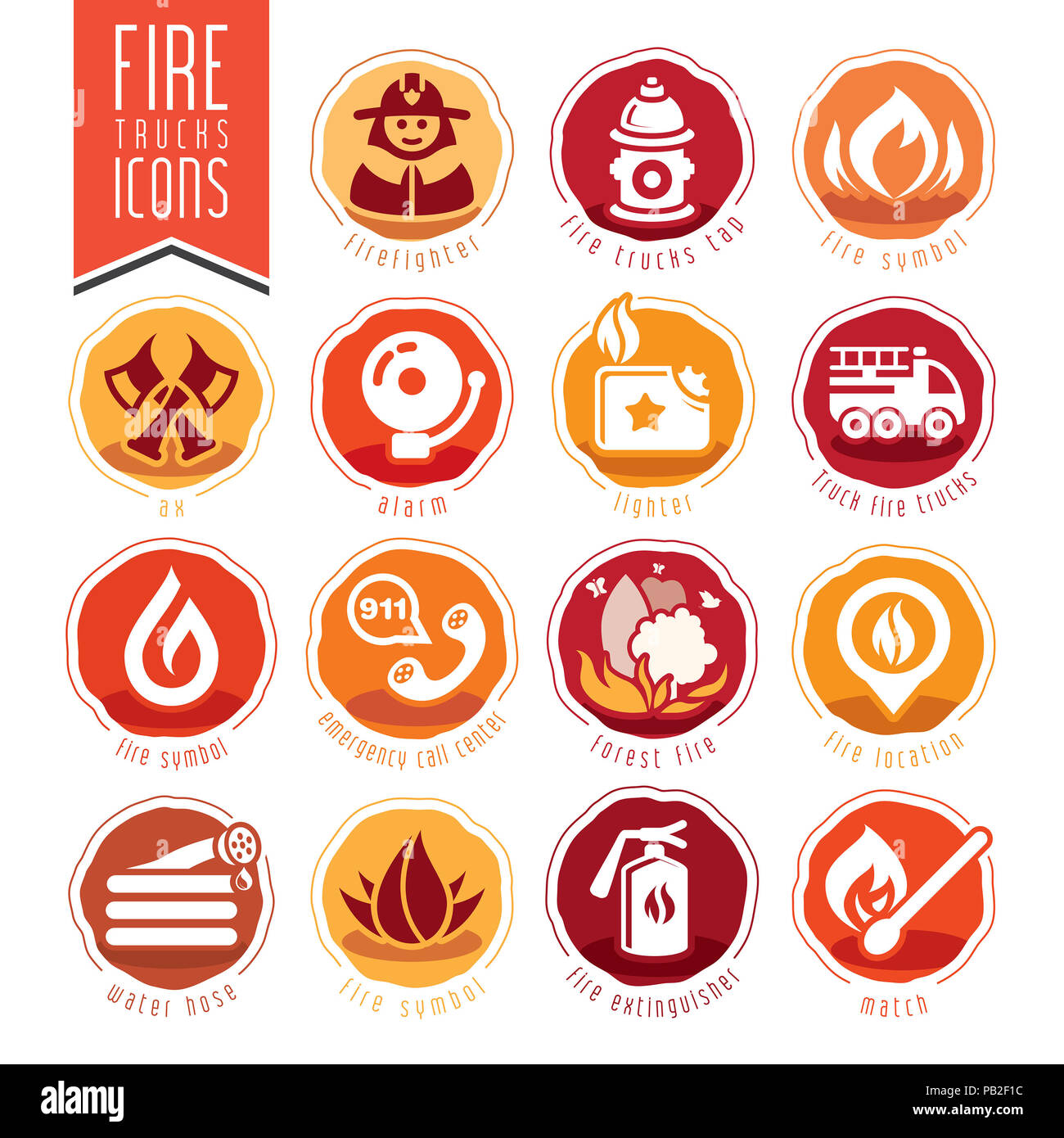 Firefighter icon set Stock Photo - Alamy