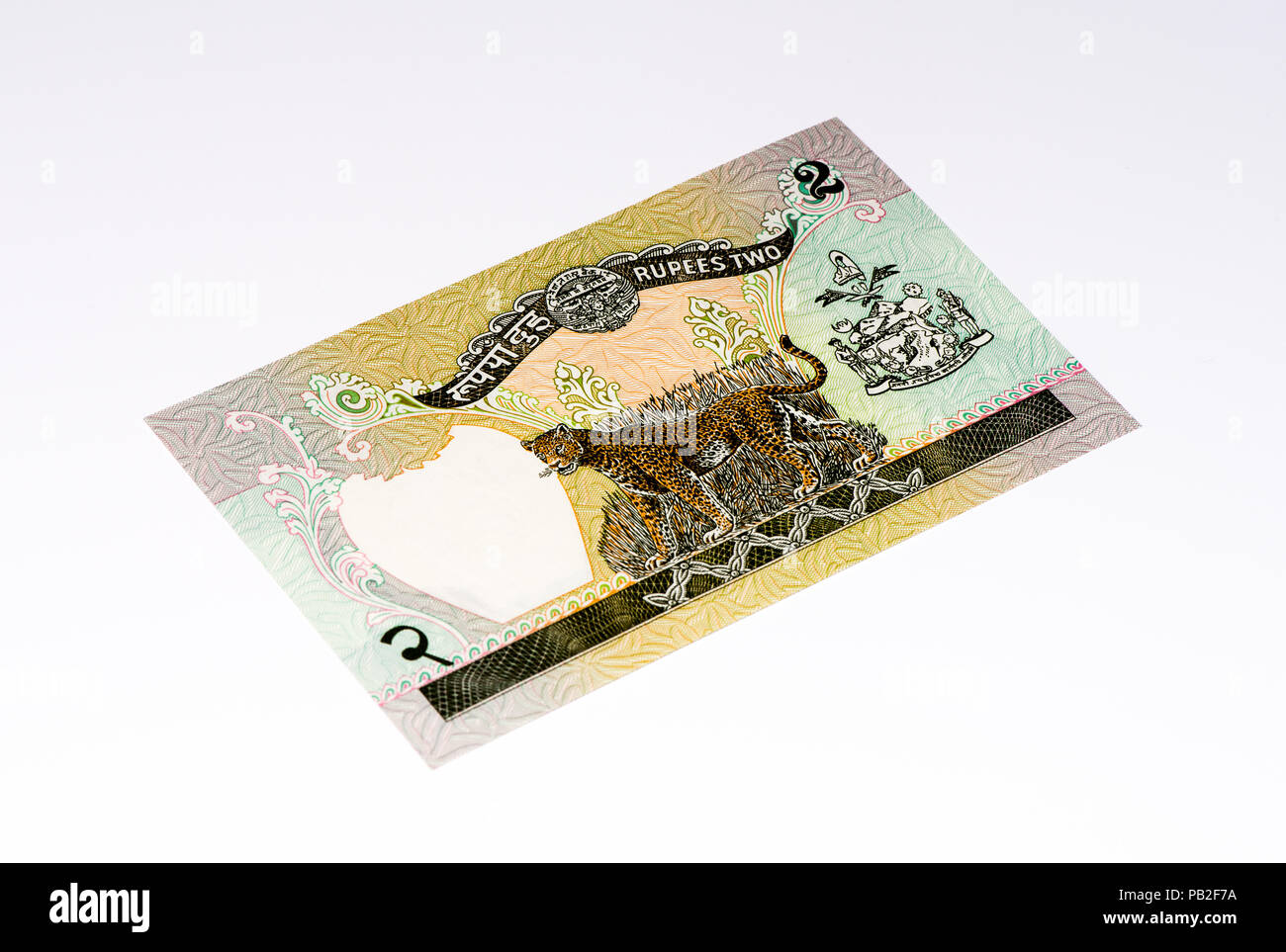 2 Nepalese rupee bank note. Nepalese rupee is the national currency of ...