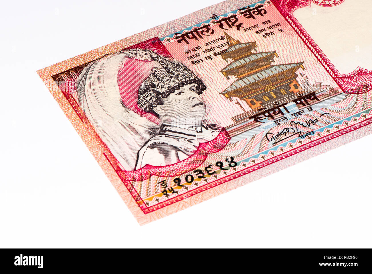 5 Nepalese rupee bank note. Nepalese rupee is the national currency of ...