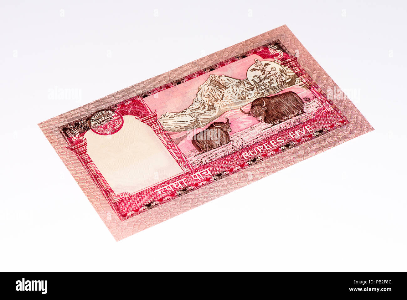 5 Nepalese rupee bank note. Nepalese rupee is the national currency of ...