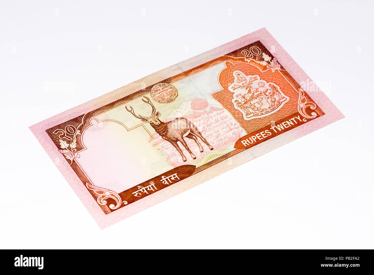 20 Nepalese rupee bank note. Nepalese rupee is the national currency of ...