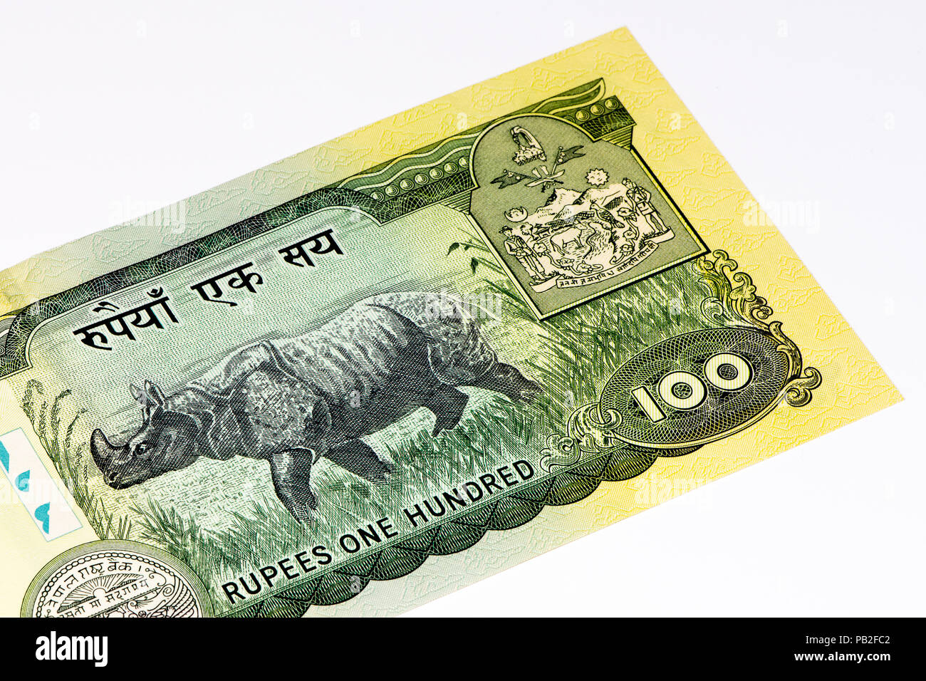 100 Nepalese rupee bank note. Nepalese rupee is the national currency ...