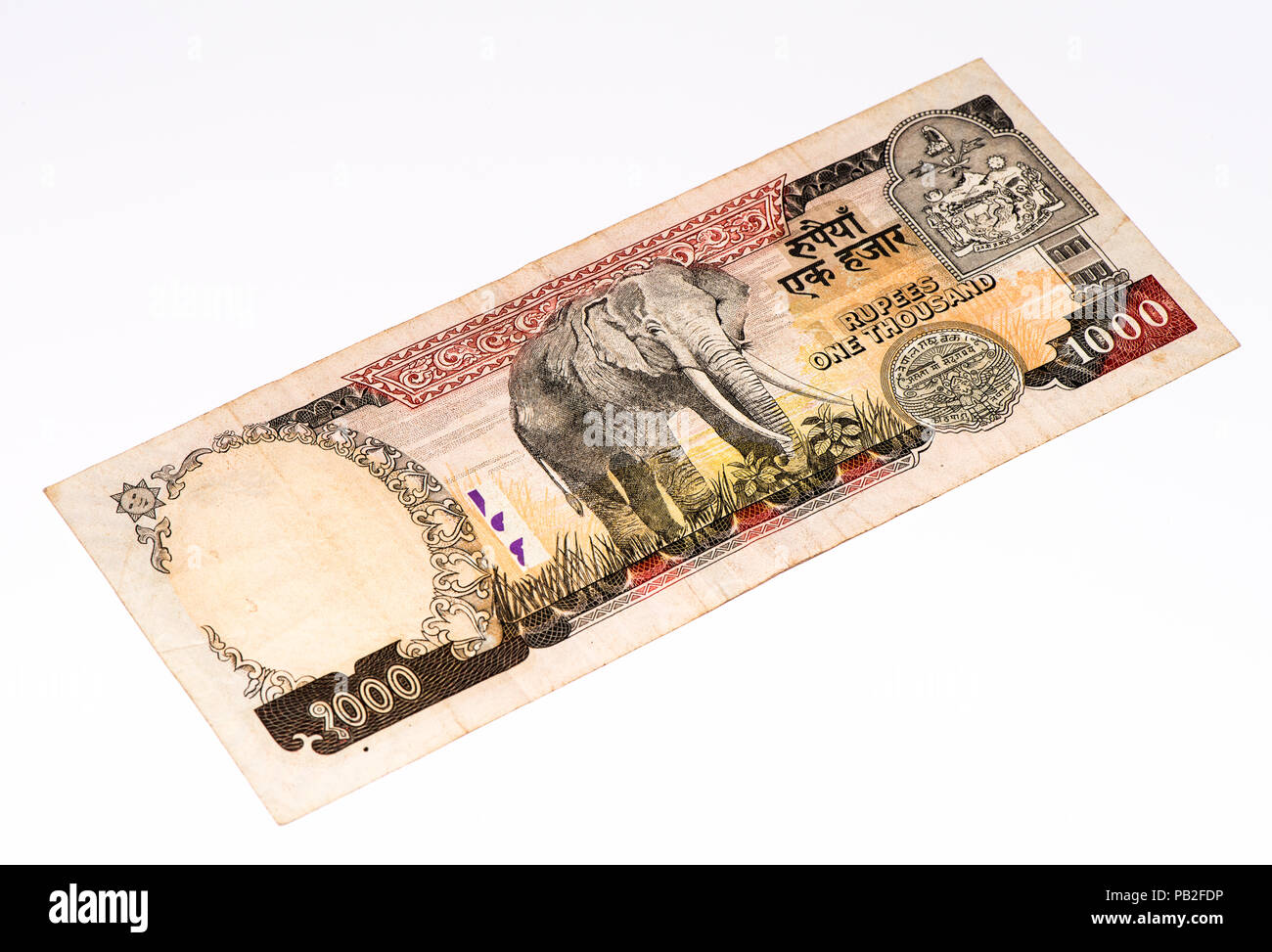 1000 Nepalese rupee bank note. Nepalese rupee is the national currency ...