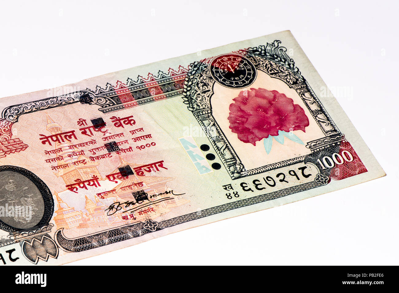 1000 Nepalese rupee bank note. Nepalese rupee is the national currency ...