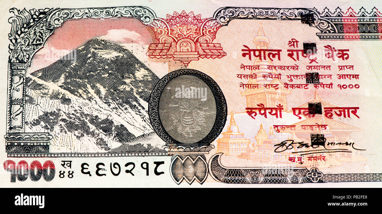 1000 Nepalese rupee bank note. Nepalese rupee is the national currency ...