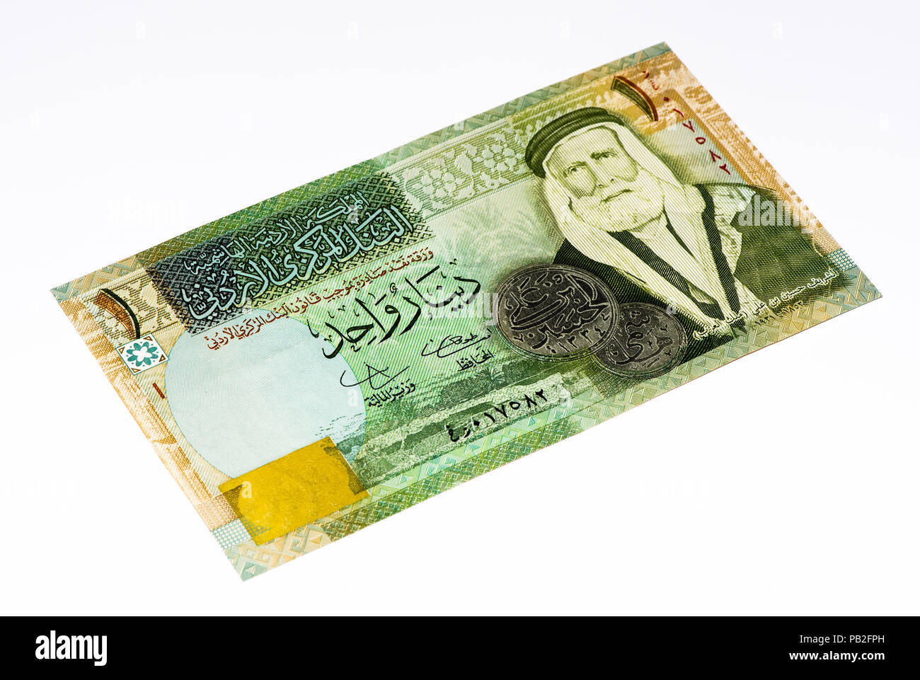 1 Jordanian dinar bank note. Jordanian dinar is the national currency ...