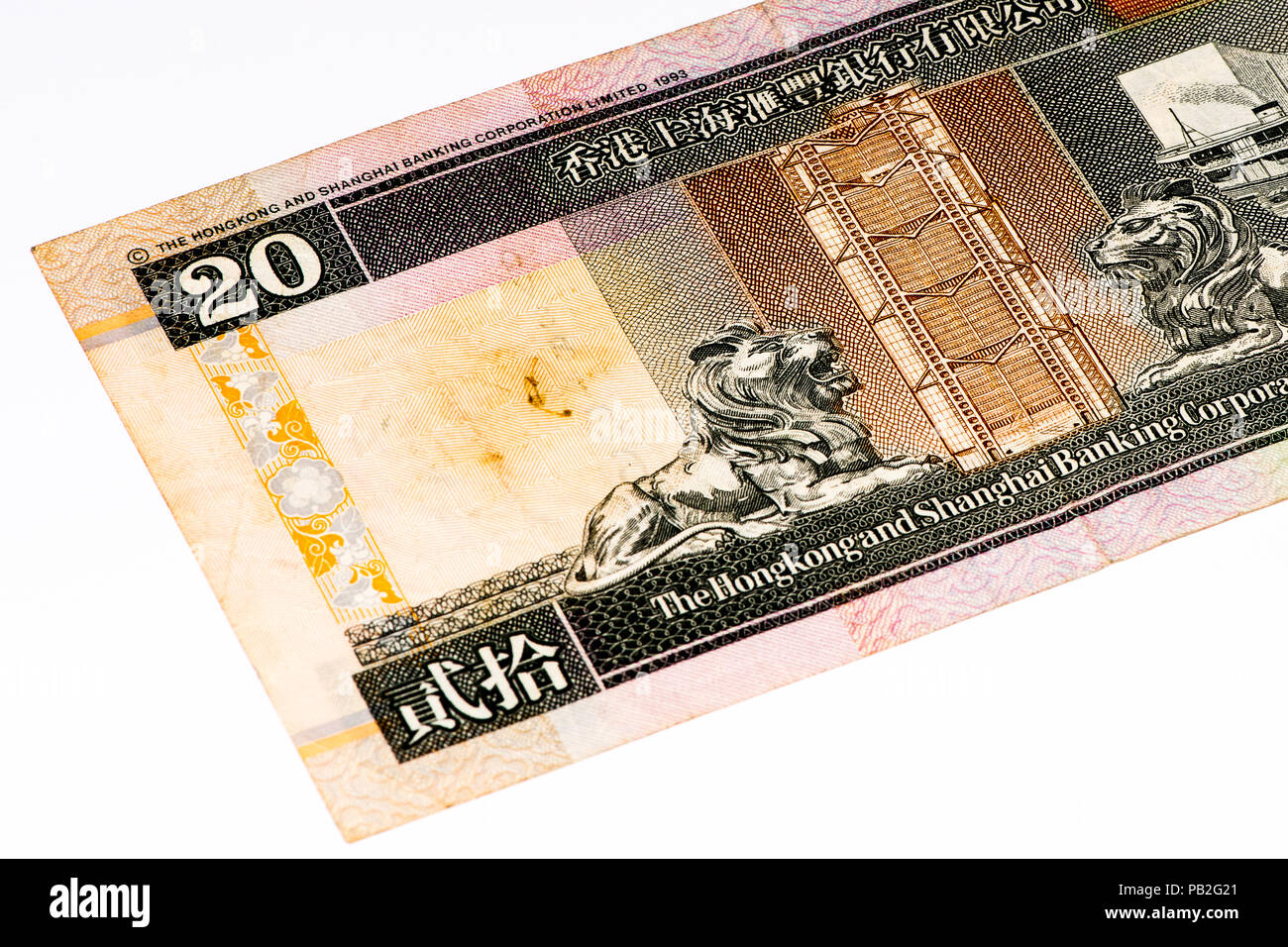 20 Hong Kong dollar bank note. Hong Kong dollar is the national ...