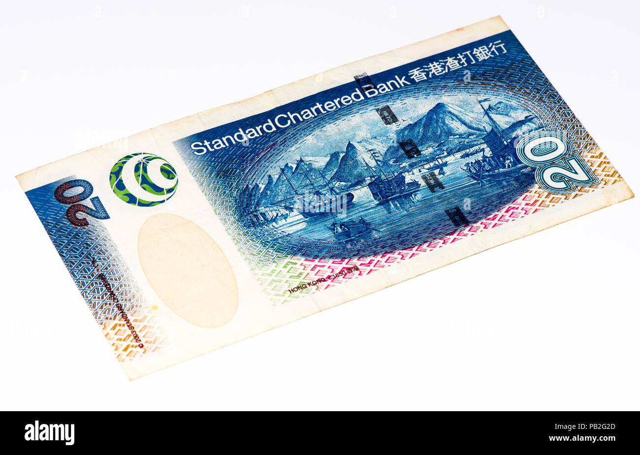 20 Hong Kong dollar bank note. Hong Kong dollar is the national ...