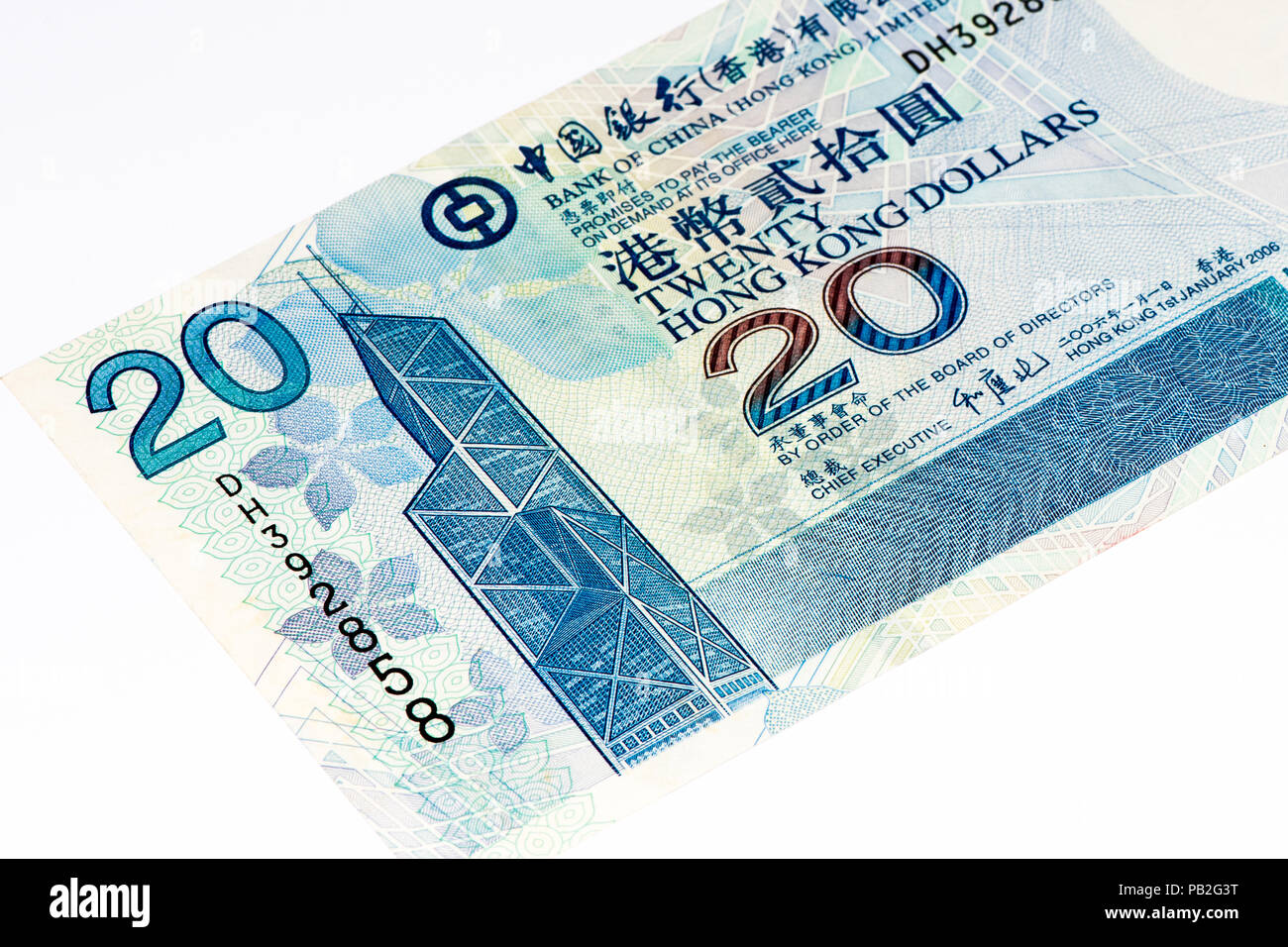 20 Hong Kong dollar bank note. Hong Kong dollar is the national ...