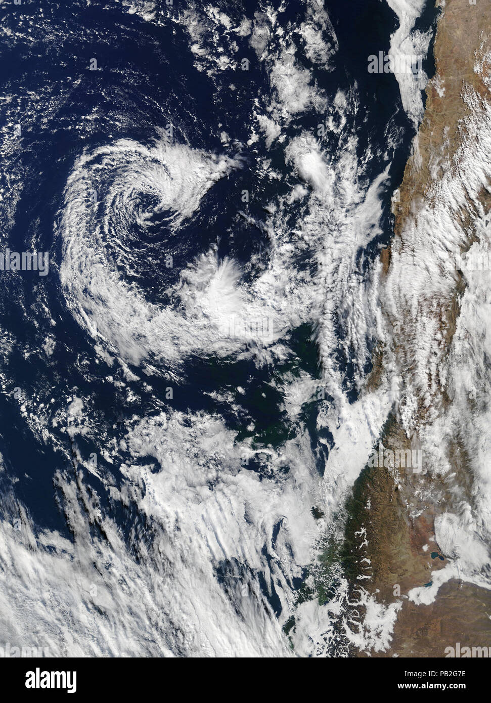 NASA satellite image of a rare cyclone off Chile in south east Pacific ...