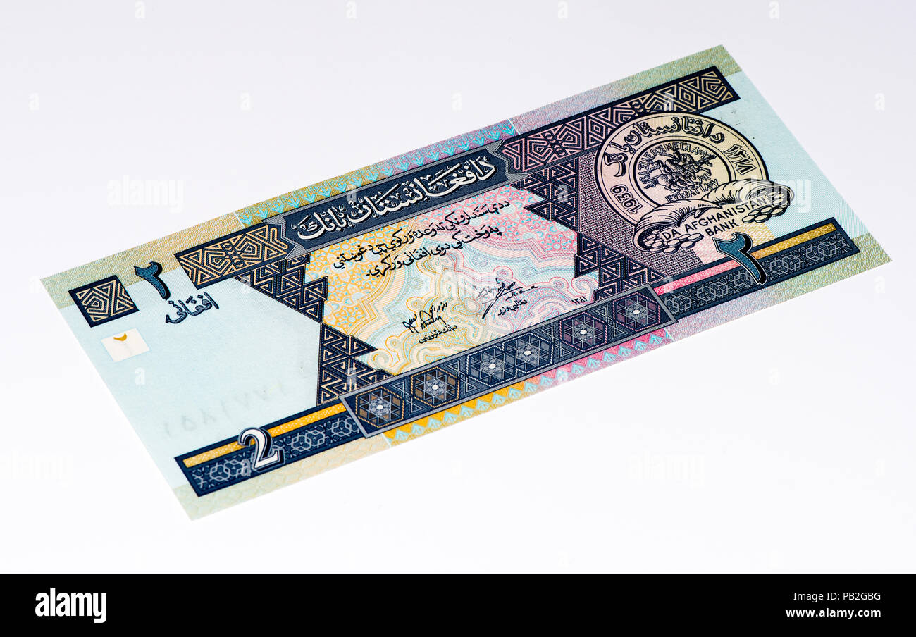 2 afghani bank note. Afgani is the national currency of Afghanistan ...
