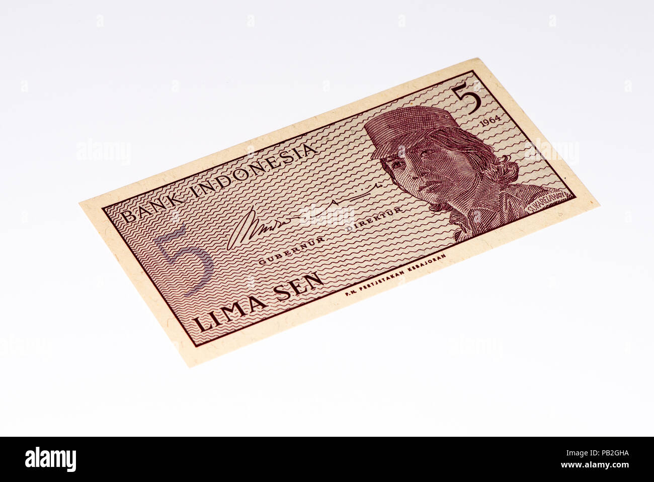 5 sen bank note. Sen is the former currency of Indonesia Stock Photo ...