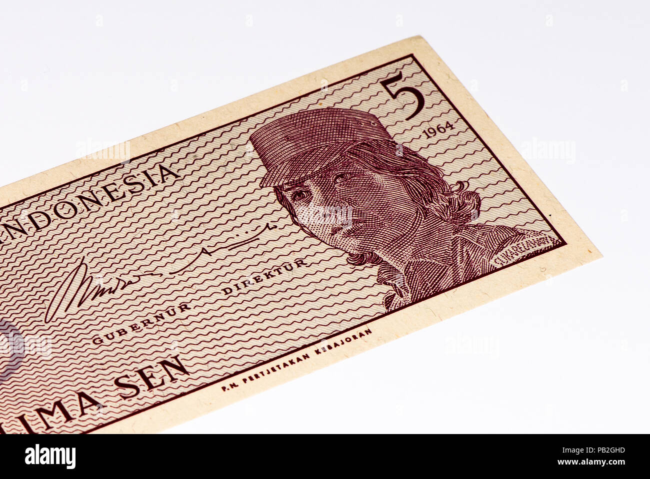 5 sen bank note. Sen is the former currency of Indonesia Stock Photo ...