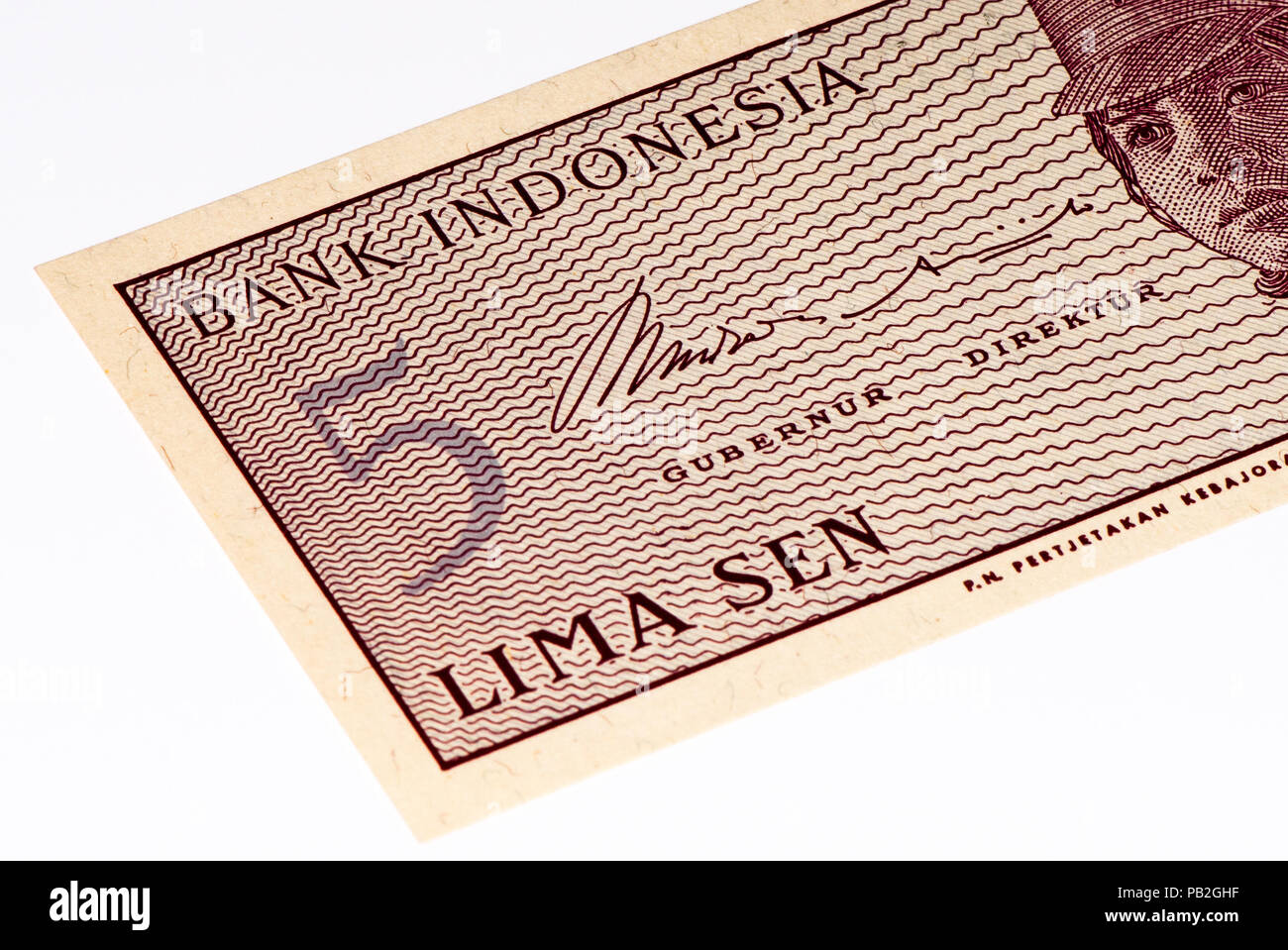 5 sen bank note. Sen is the former currency of Indonesia Stock Photo ...