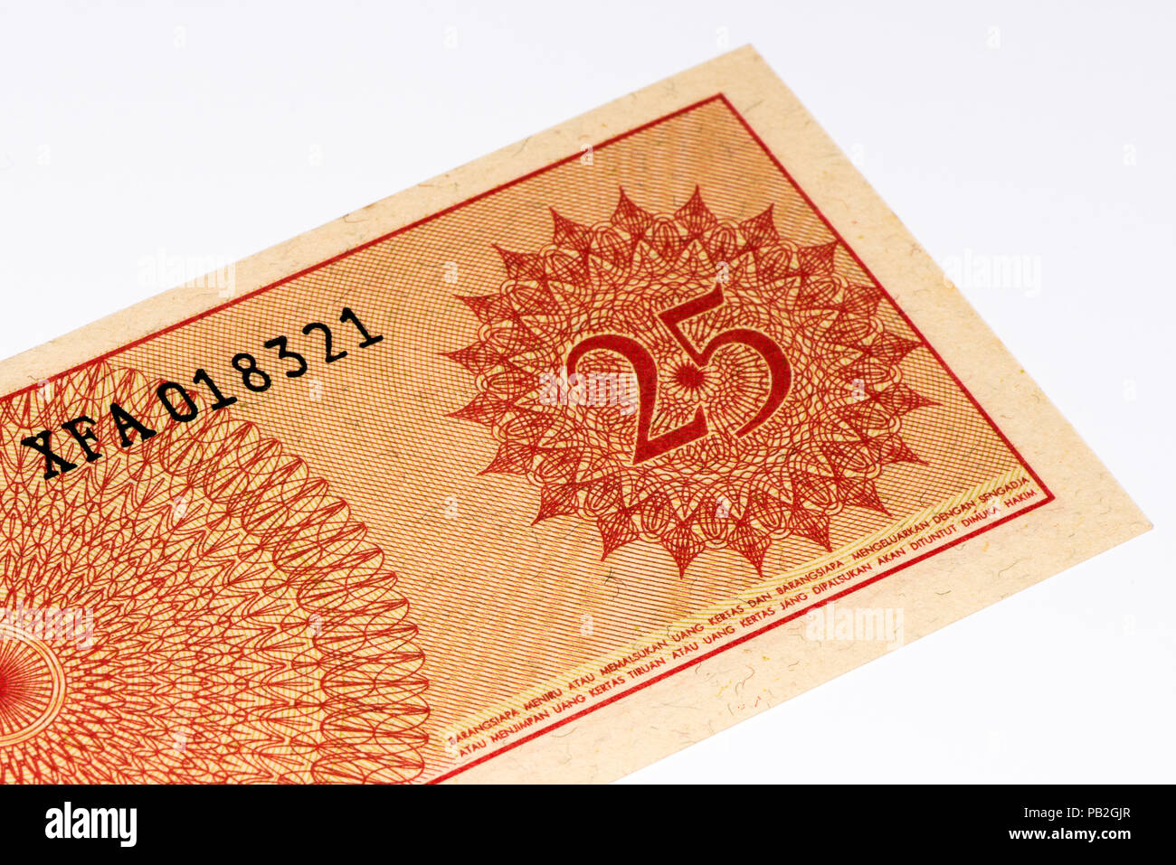 25 sen bank note. Sen is the former currency of Indonesia Stock Photo ...