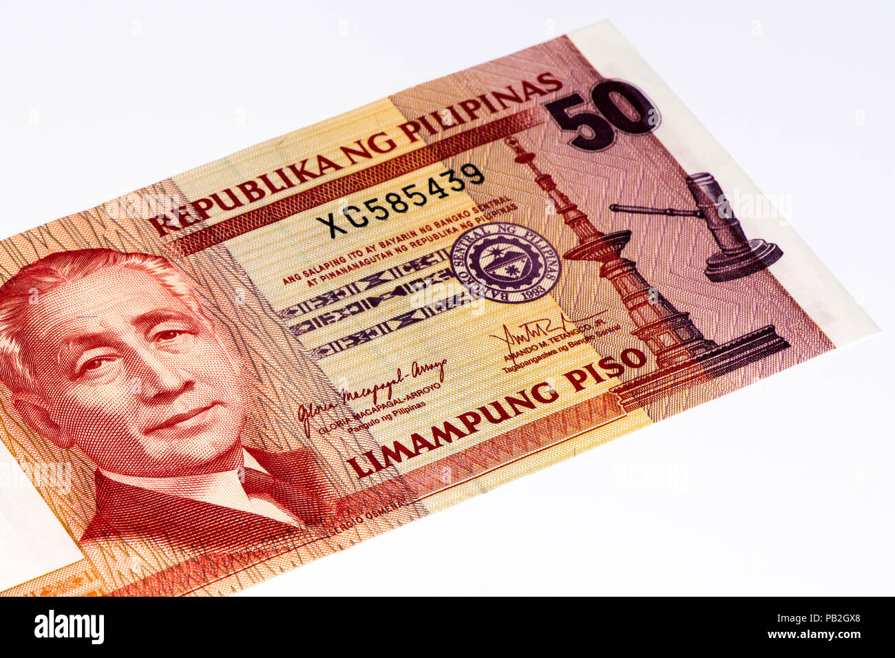 50 pesos bank note of Philippines. Pesos is the national currency of ...