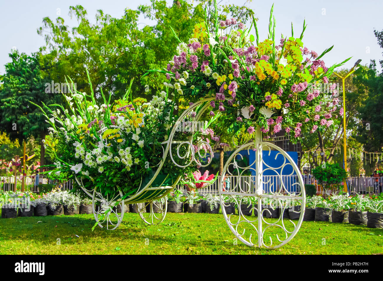 Beautiful Flower arrangements and decoration in the garden Stock Photo ...