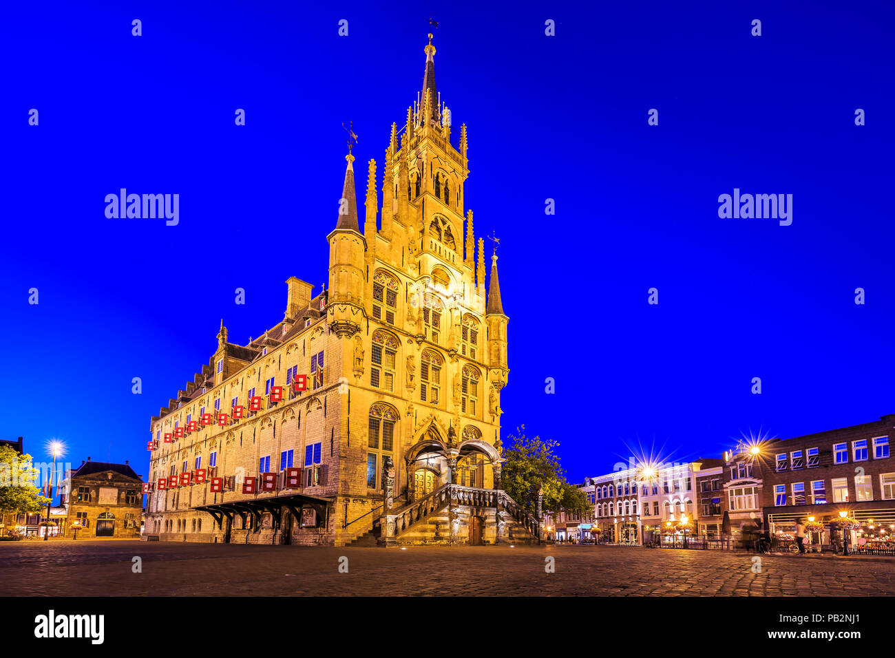 Monumental gothic City hall of the historical city Gouda square ...