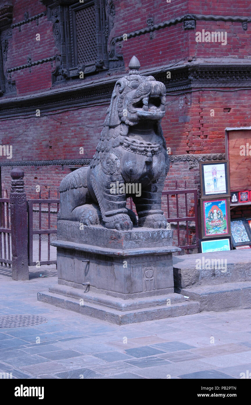 Artistically carved sculpture standing outside a temple close to Burdar ...