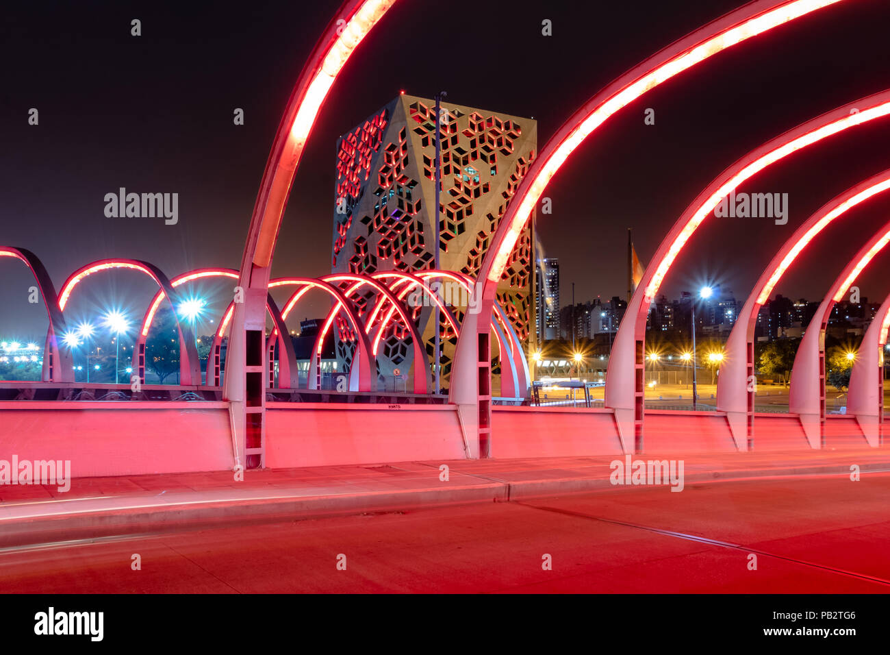 Puente del Bicentenario (Bicentenary Bridge) at night with Centro ...