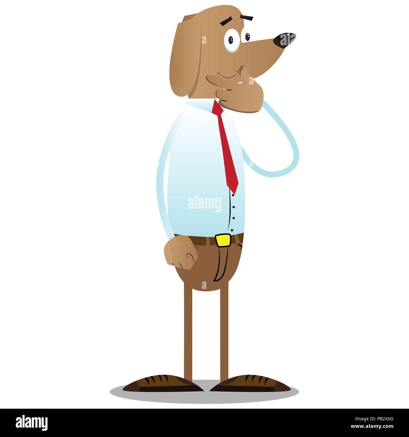 Cartoon illustrated business dog thinking or pointing to his left side ...