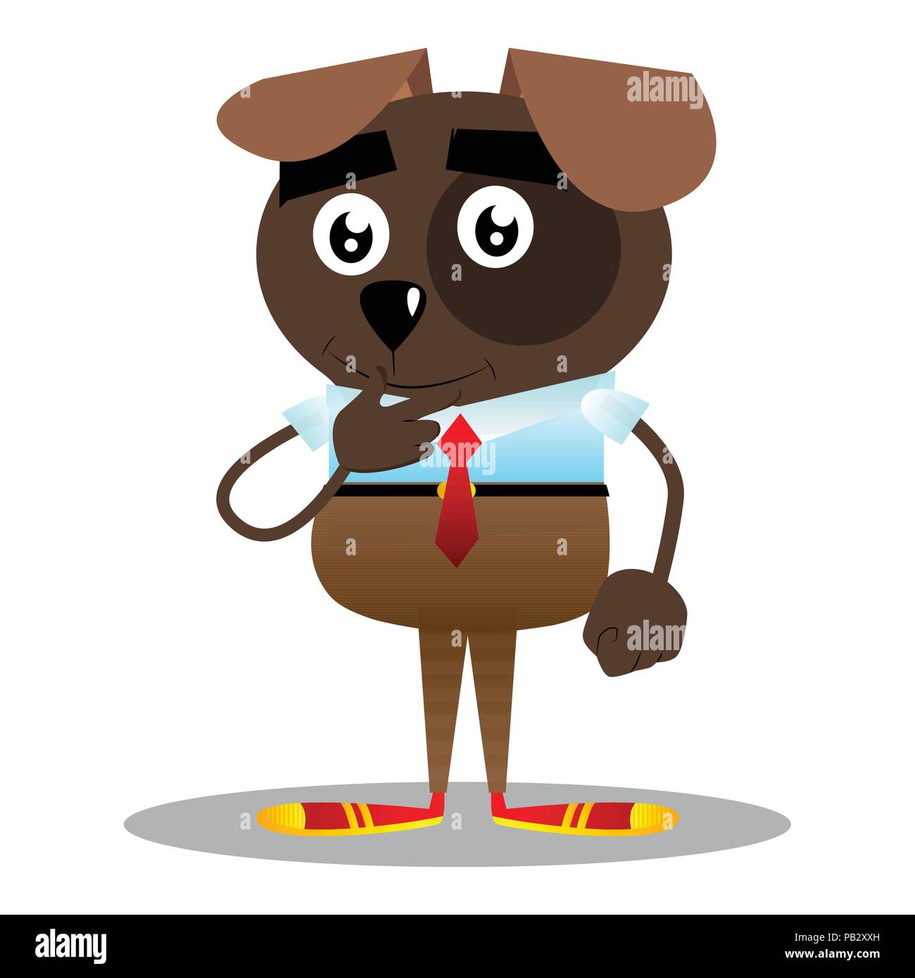 Cartoon illustrated business dog thinking or pointing to his left side ...
