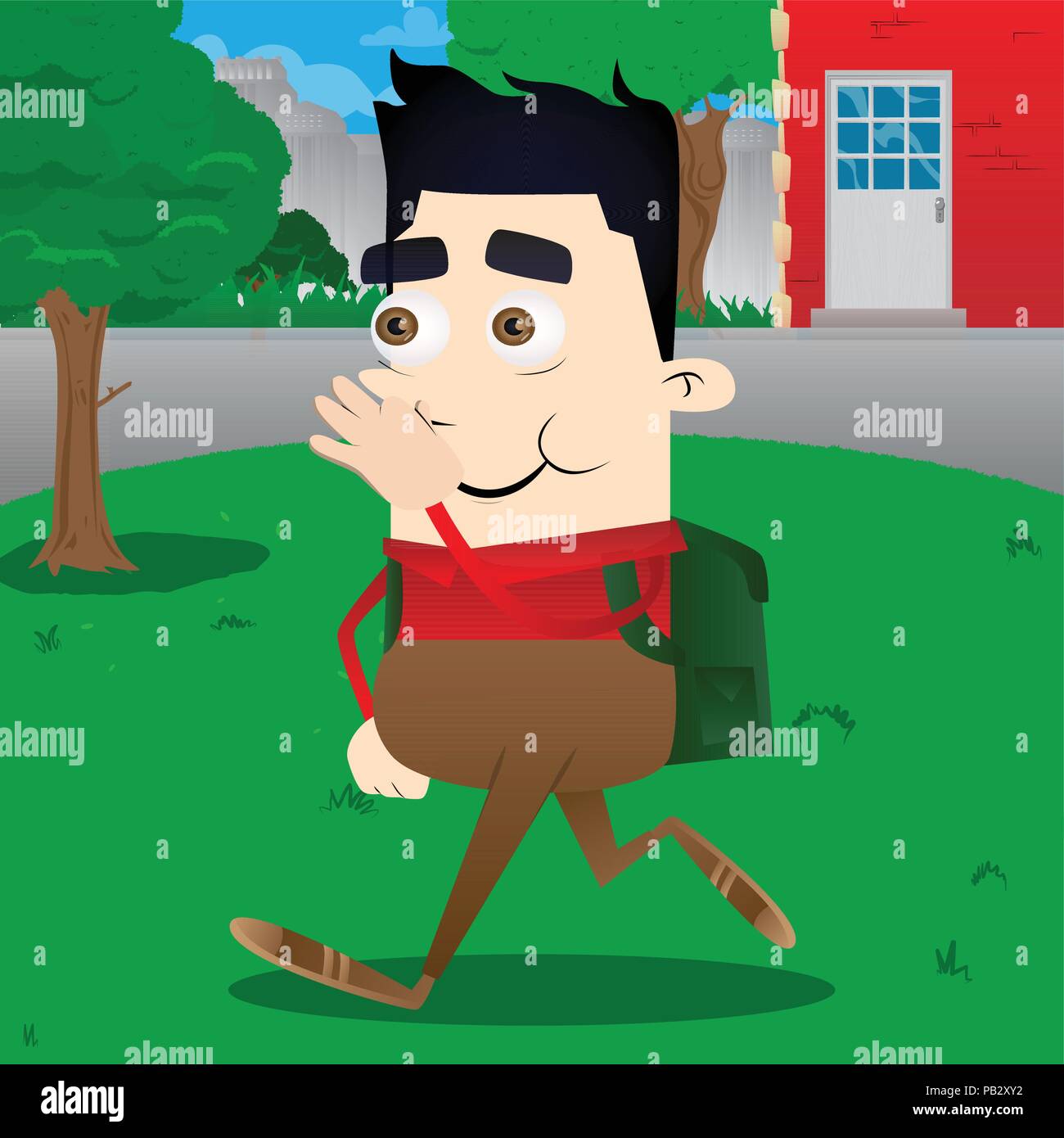 Schoolboy holding his nose because of a bad smell. Vector cartoon ...