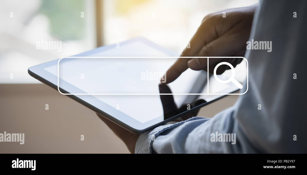 ICT(Information Communication Technology) businessman using Searching ...