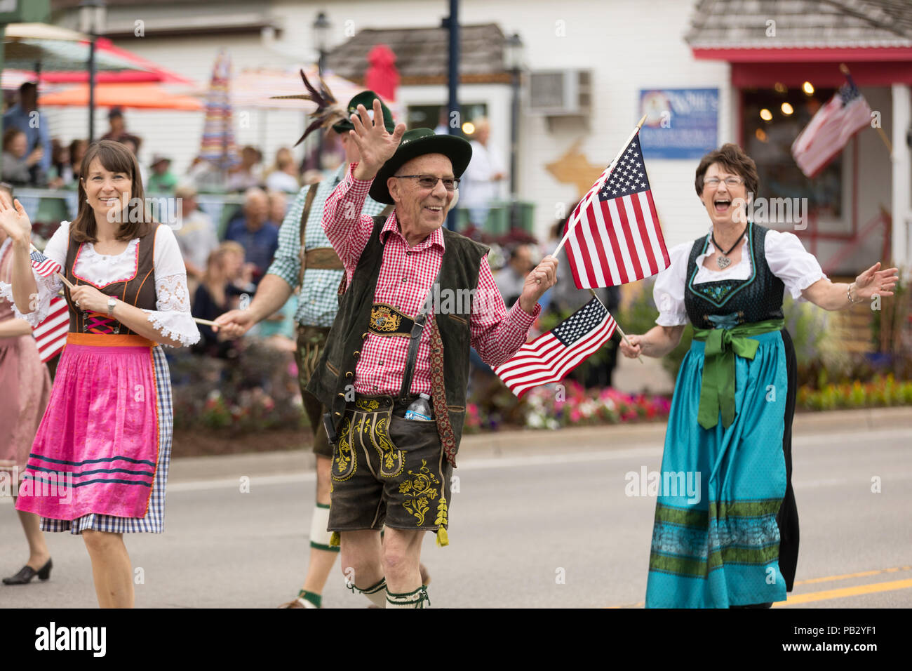 Frankenmuth, Michigan, USA - June 10, 2018 Men and women wearing ...