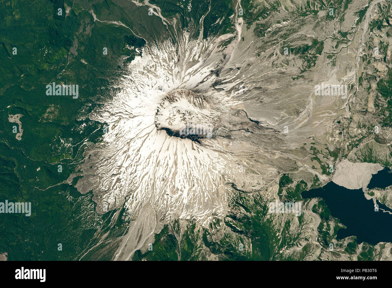 NASA satellite image of Mount St Helens mountain volcano, Cascade Range ...