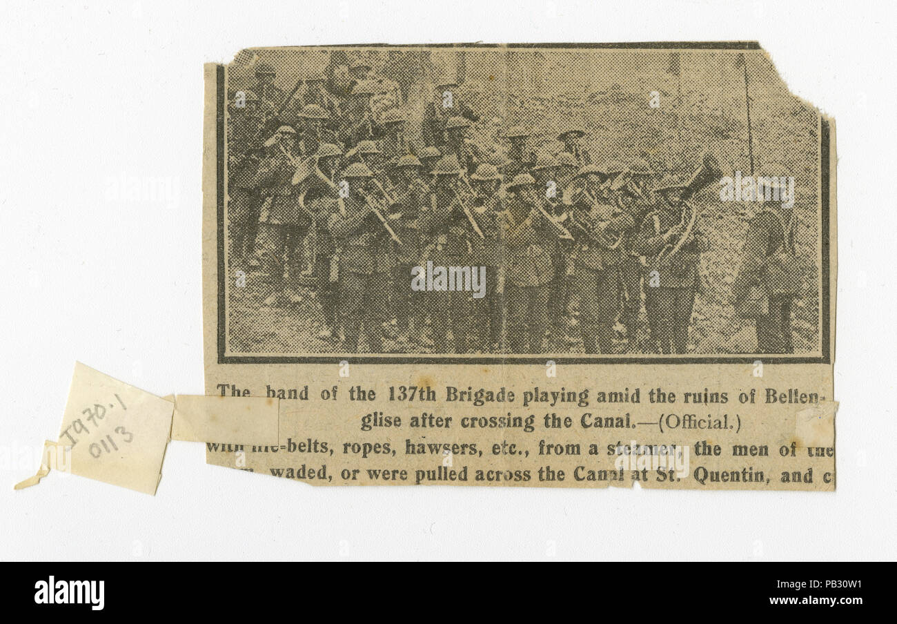 Newspaper clipping of the British Western Front showing a band playing ...